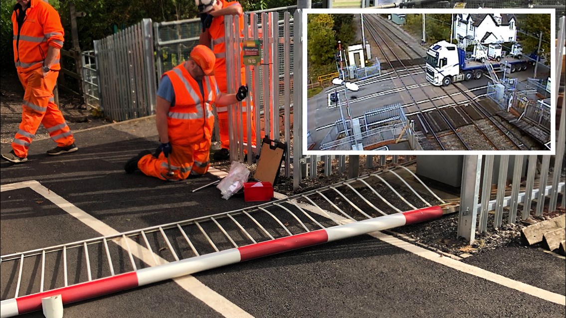 CCTV released showing lorry reversing into level crossing barriers in ...
